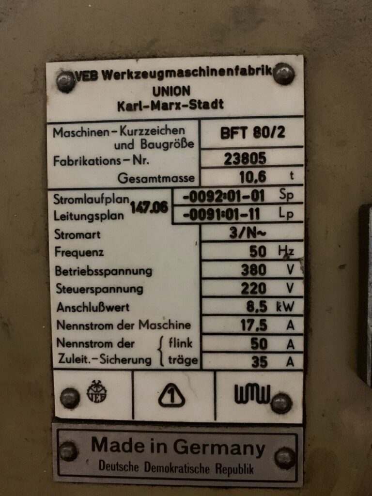 WMW Union BFT 80/2 Horizontal Boring Machine - A.K. Machine Traders
